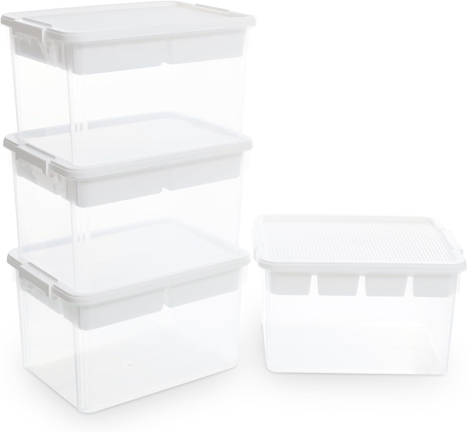 Citylife 32 QT Stackable Toy Storage with Building Baseplate Lid and Removable Tray Tool Box ...