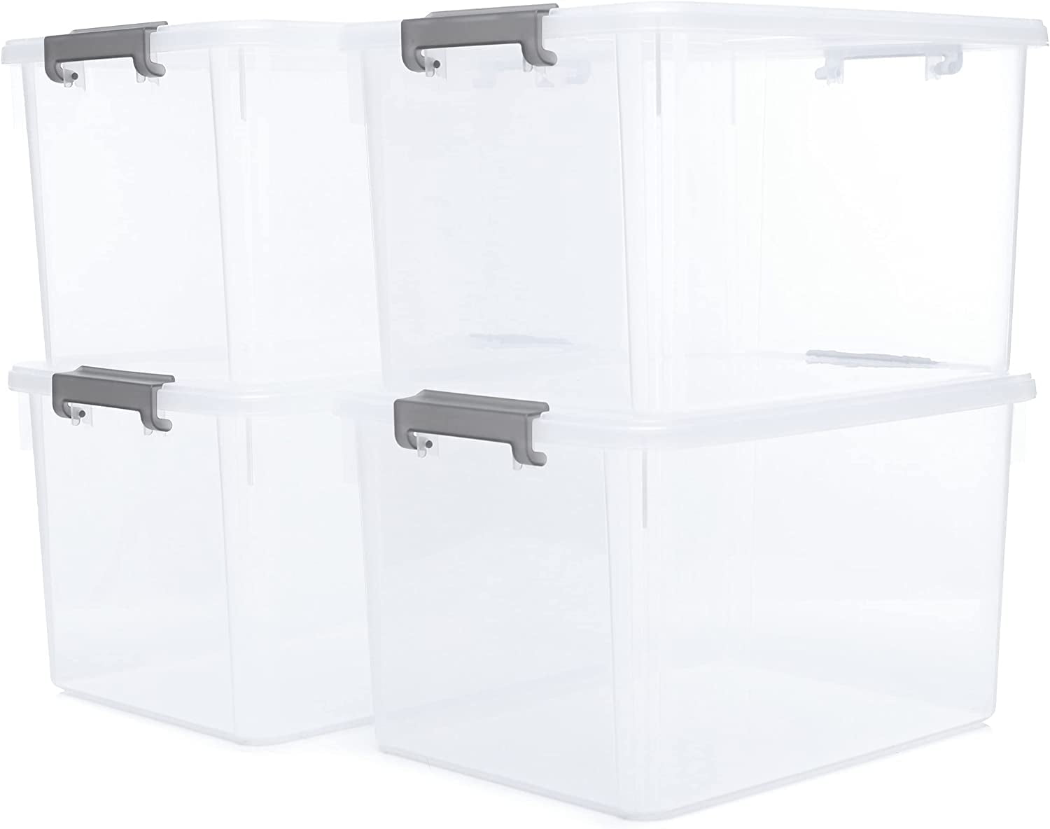 Citylife Large 32 Quart Sealed Storage Boxes, Clear Plastic Stackable ...