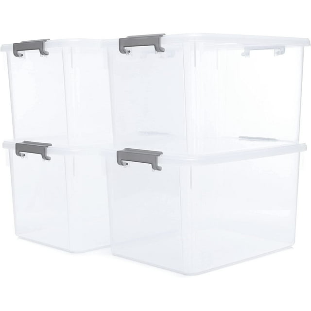 Citylife Large 32 Quart Sealed Storage Boxes, Clear Plastic Stackable ...
