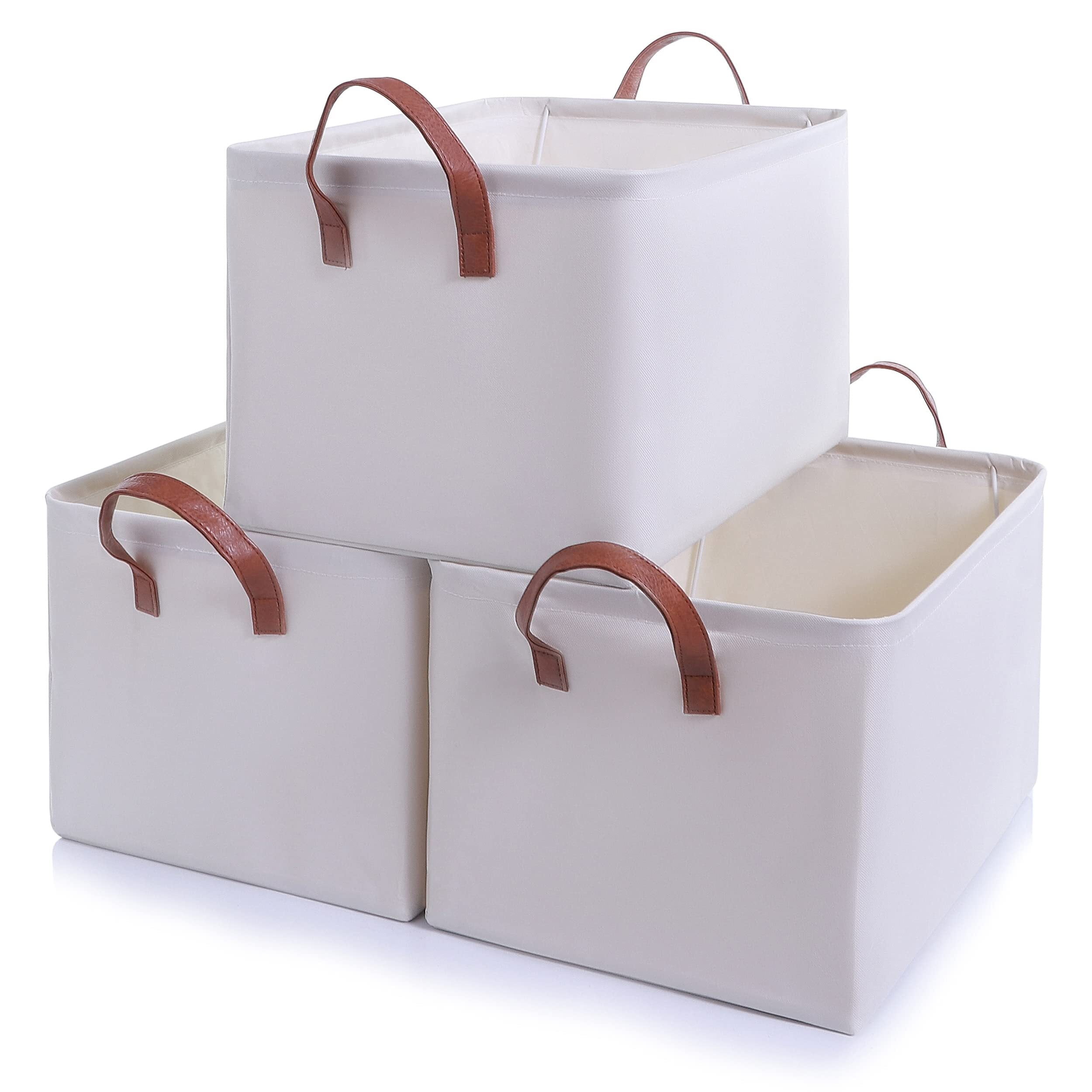 Citylife 36L Canvas Storage Basket with Handles, Metal Frame, 3 Pack ...