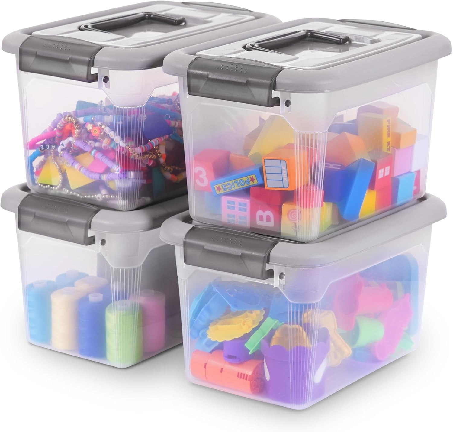 Citylife 4 Packs 6 QT Plastic Storage Bins with Latching Lids Stackable ...