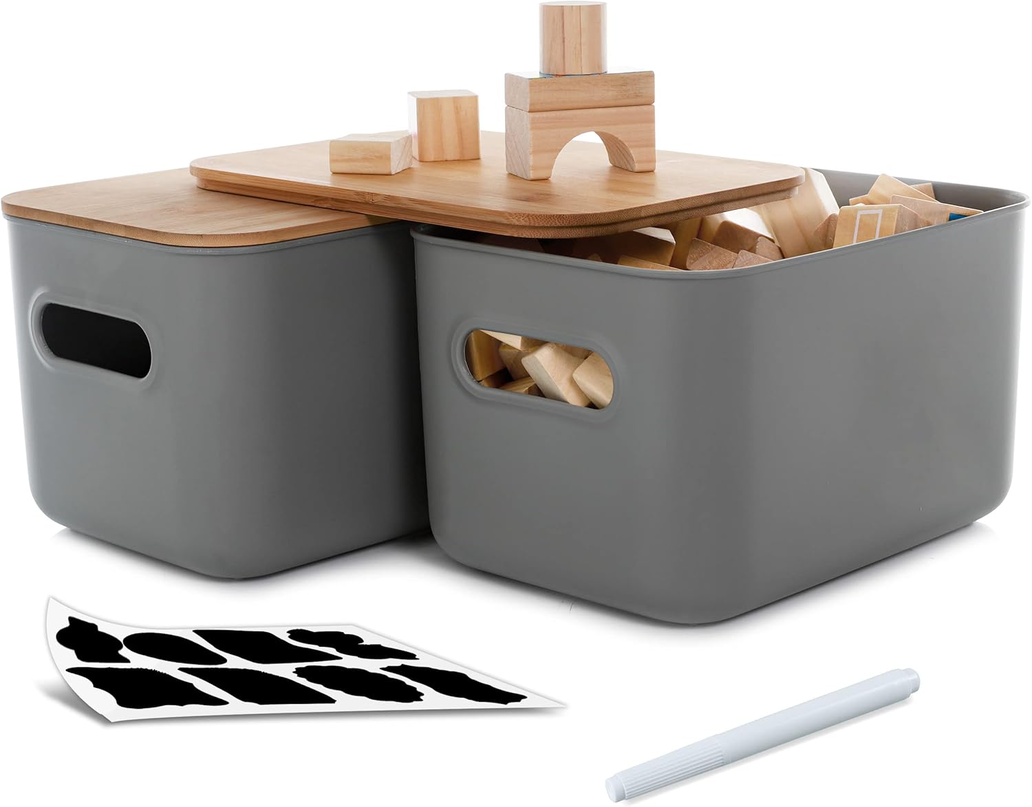 Citylife 4 Packs Plastic Storage Bins with Bamboo lids Stackable ...