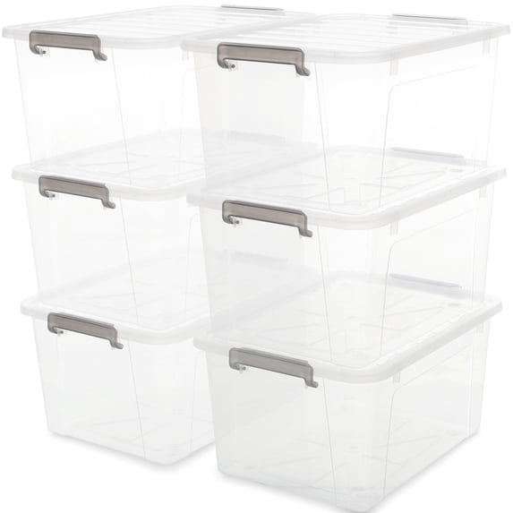 ANYWISH, Plastic Storage Bins, 44 Qt Large Stackable with Lids, 6 Pack ...