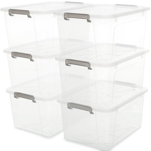 Citylife 44 Qt. Clear See-thru XLarge Big Plastic Storage Bins, Long ...