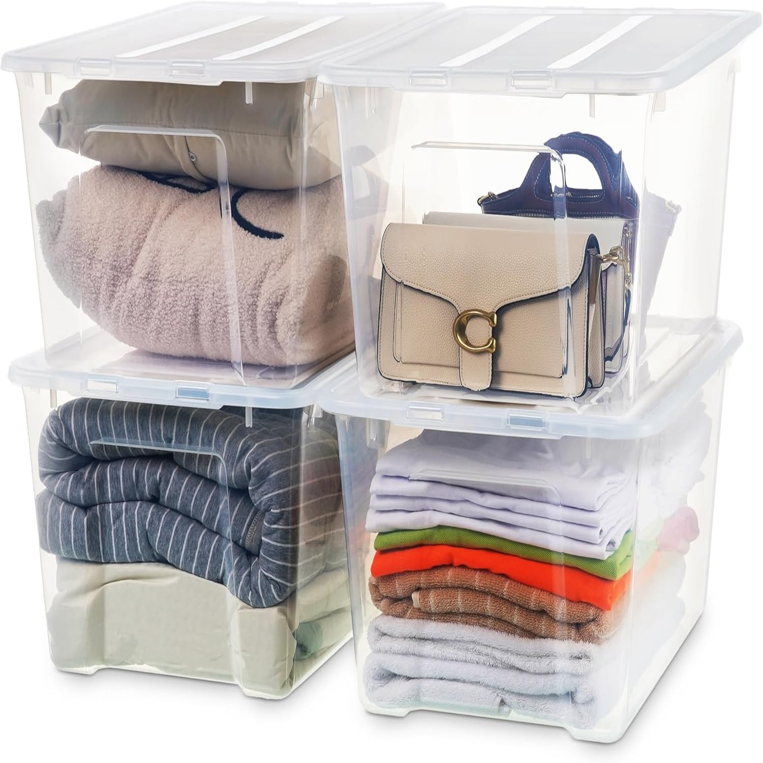 Citylife 54Qt Clear Stackable Organizer Plastic Bins Lid Locking ...