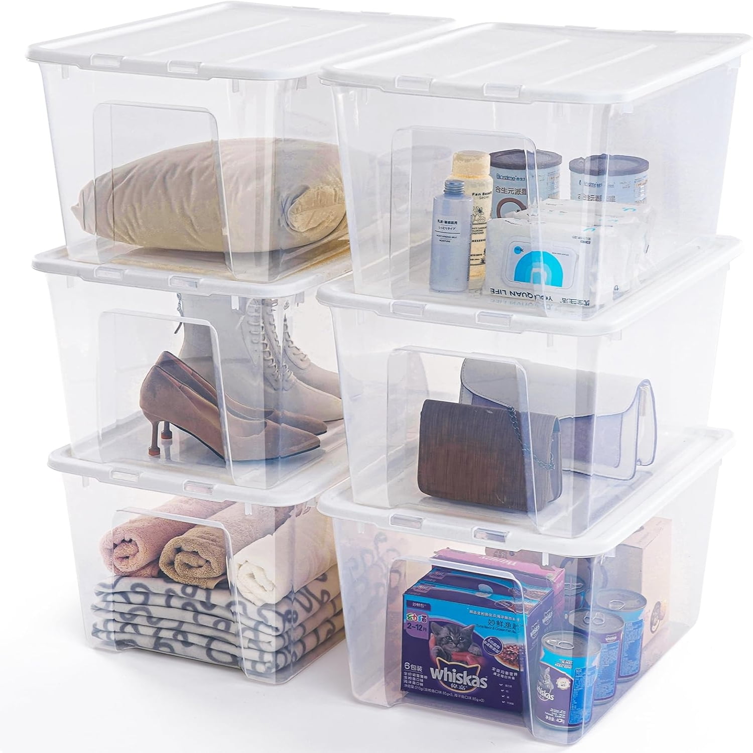 Citylife 54Qt Clear Stackable Organizer Plastic Bins Lid Locking ...