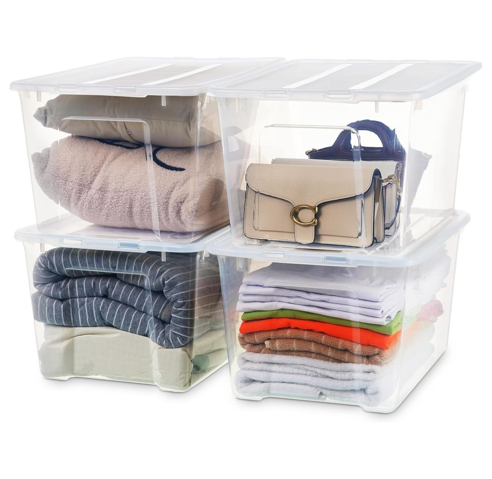 Citylife 54Qt Clear Stackable Organizer Plastic Storage Bins, Durable ...