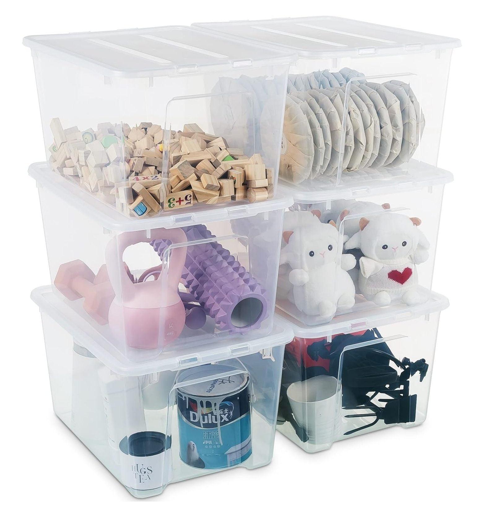 Citylife 54Qt Clear Stackable Organizer Plastic Storage Bins, Durable ...