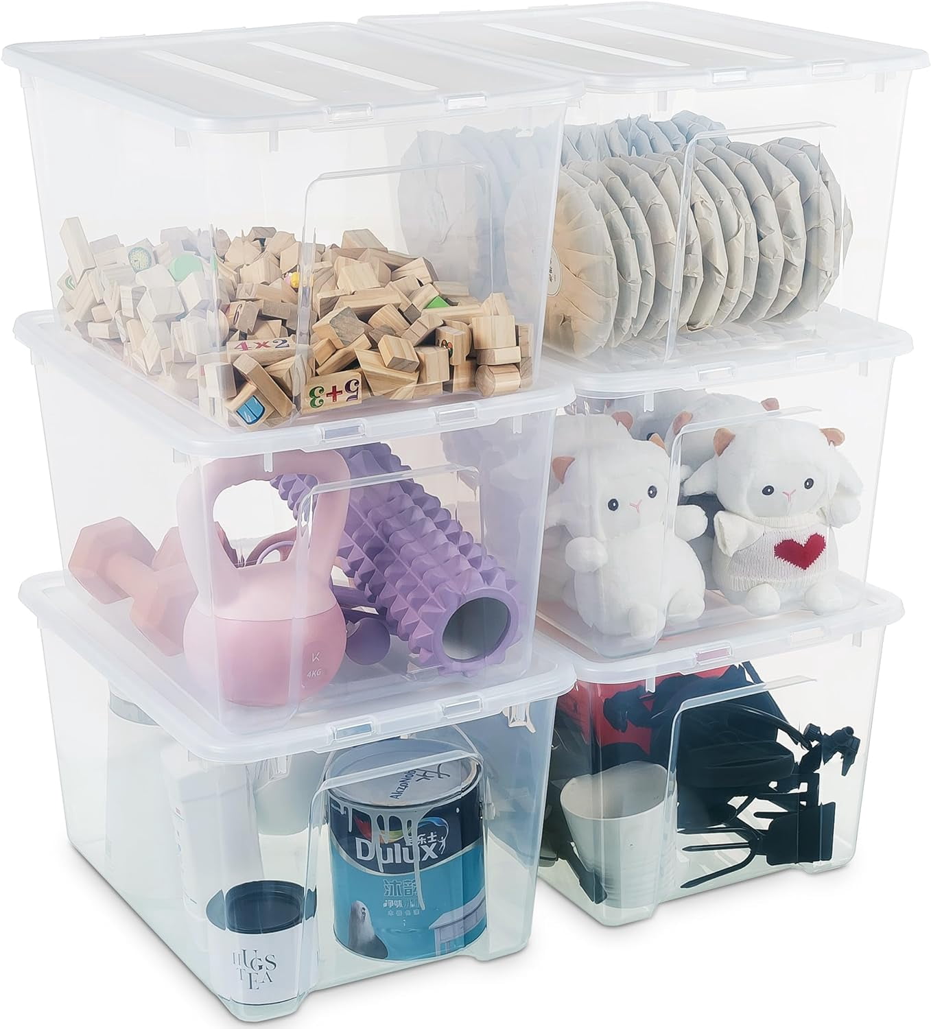 Citylife 54Qt Clear Stackable Organizer Plastic Storage Bins, Durable ...