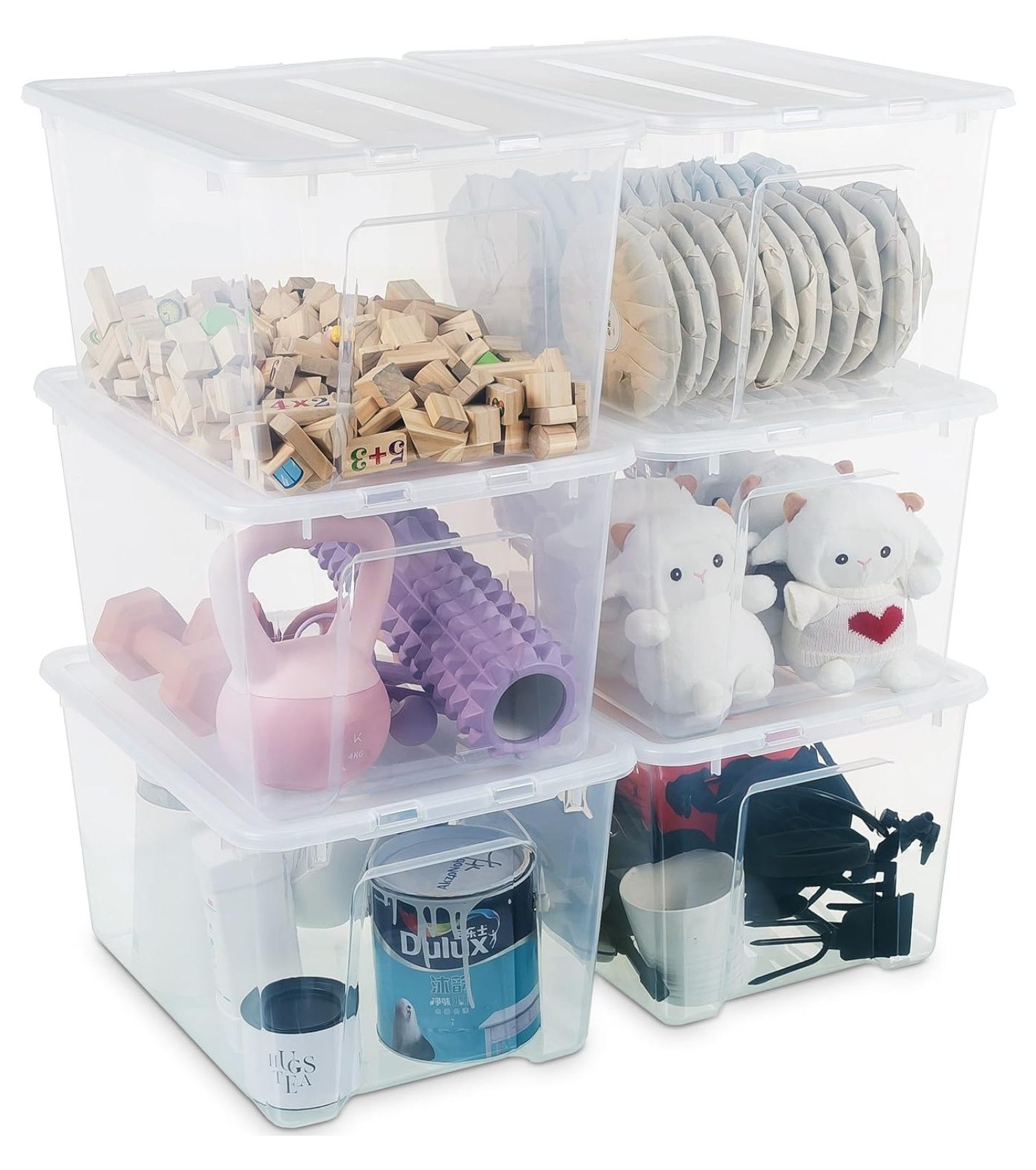Citylife 54Qt Clear Stackable Organizer Plastic Storage Bins, Durable ...