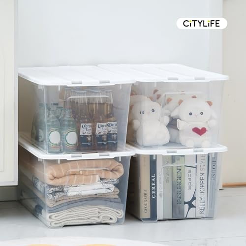 Citylife 54Quart Stackable Storage Plastic Storage Box with Tight ...