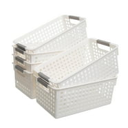 White Rectangular Plastic Shelf Organizer Basket with Handles Set of 3 ...