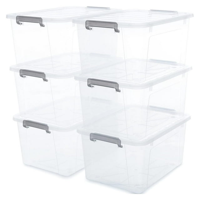 Citylife 6 Packs 44.4 QT Plastic Storage Bins with Lids Large Stackable ...