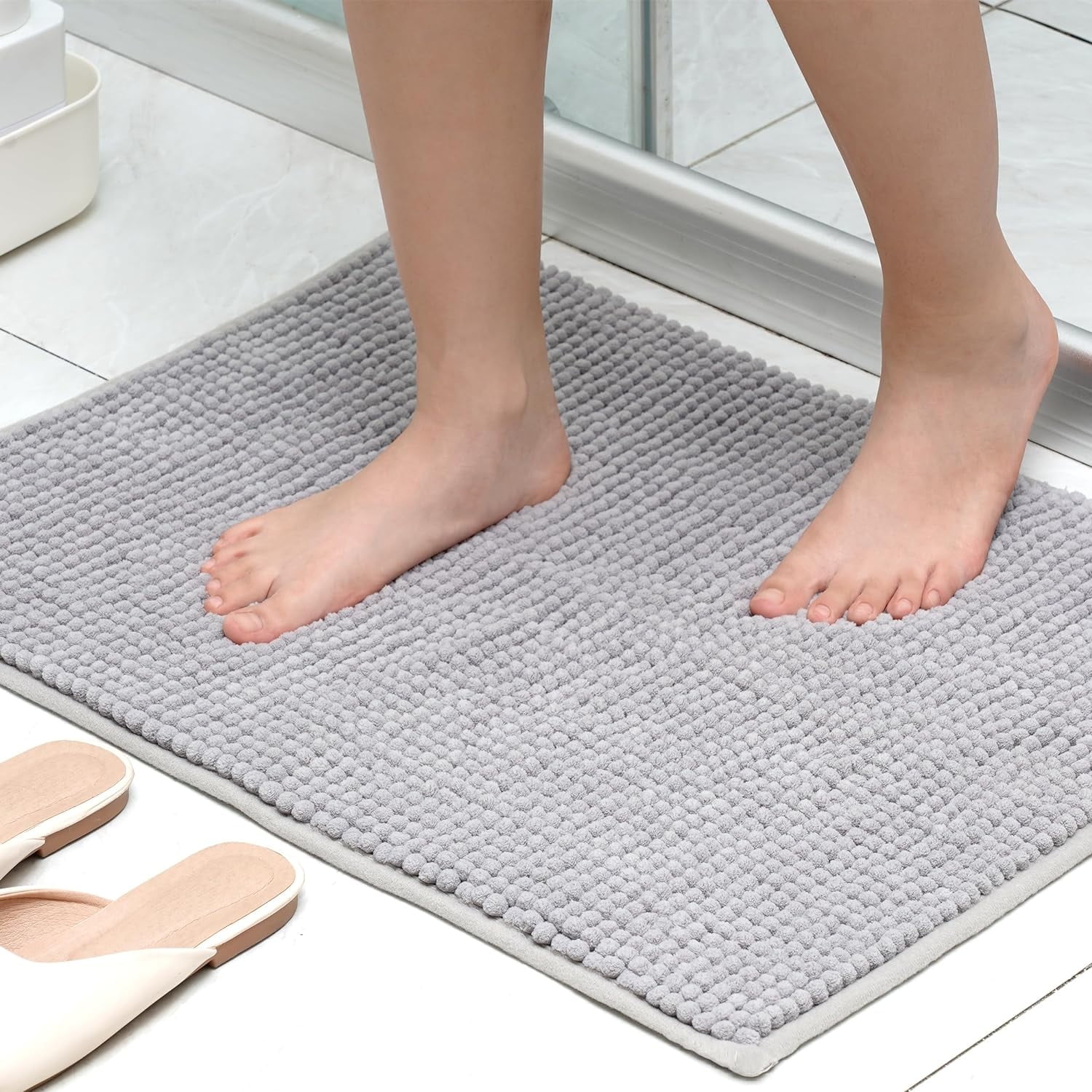 Citylife Bath Rug 16" x 24" Pale Grey Soft Absorbent Chenille Shaggy ...