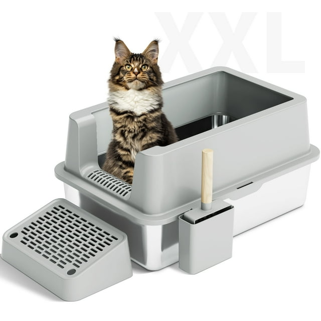 Kerhouze Enclosed Stainless Steel Cat Litter Box with Lid Extra Large ...