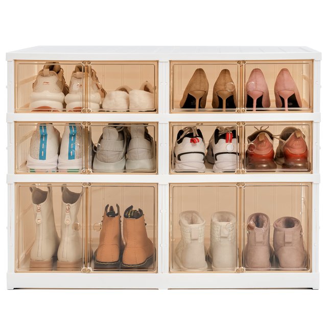 Citylife Foldable Shoe Storage Boxes with Doors 3 Tires 12 Pairs ...