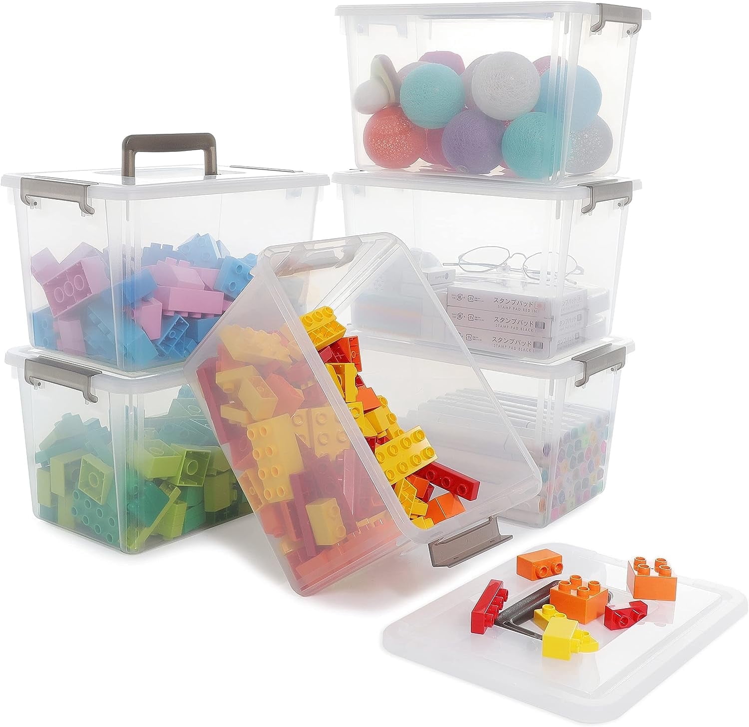 Citylife Small Storage Bins with Lids Handles 5.3 Qt Clear Stackable ...