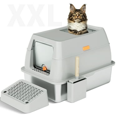 Citylife Enclosed Stainless Steel Cat Litter Box with Lid Extra Large ...