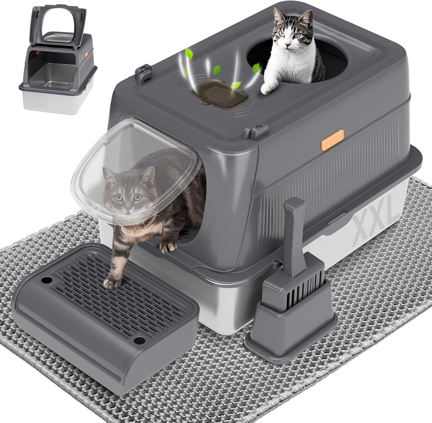 Citylife Stainless Steel Cat Litter Box with Lid, Front & Top Entry ...