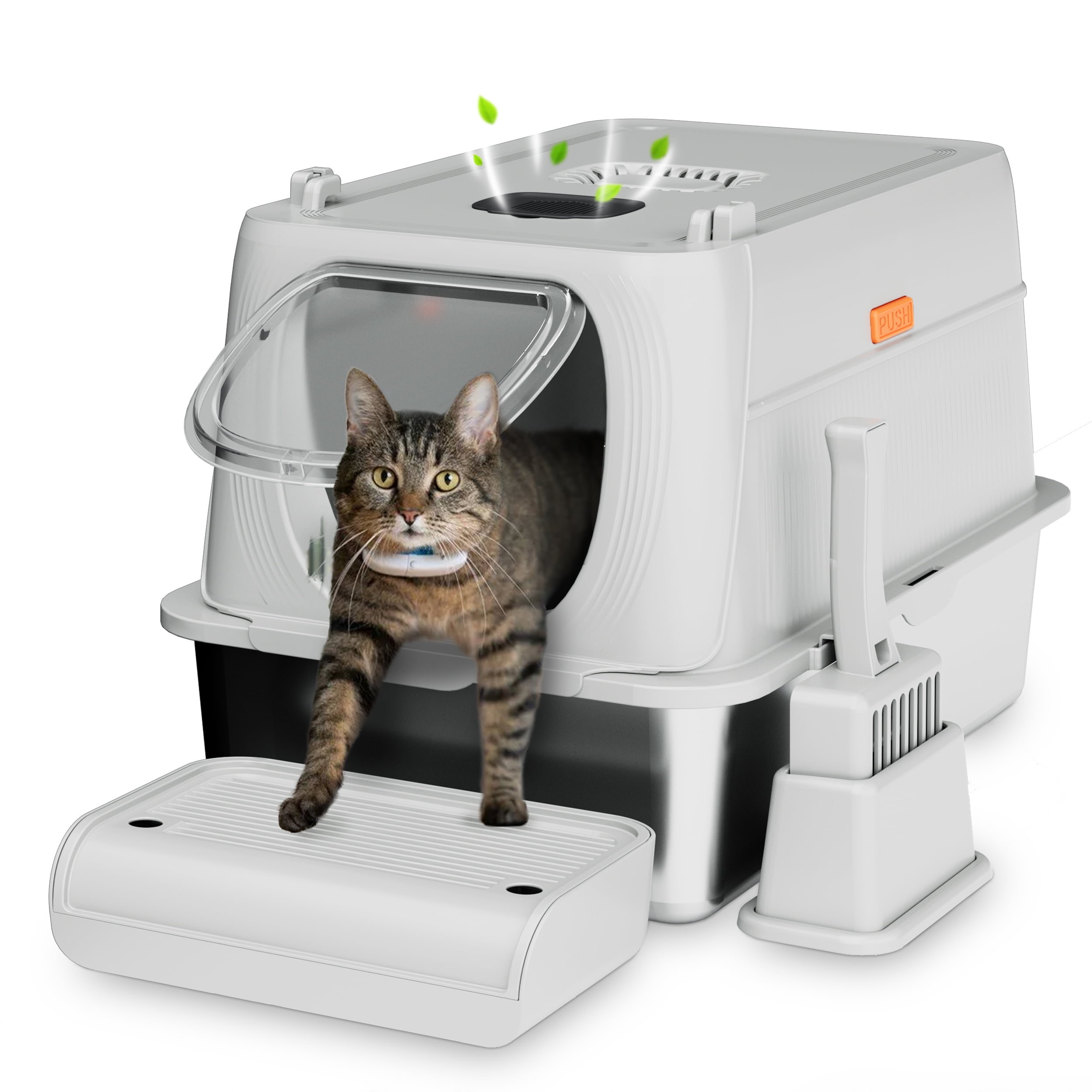 Citylife Stainless Steel Litter Box with Lid Enclosed Large Cat Litter ...