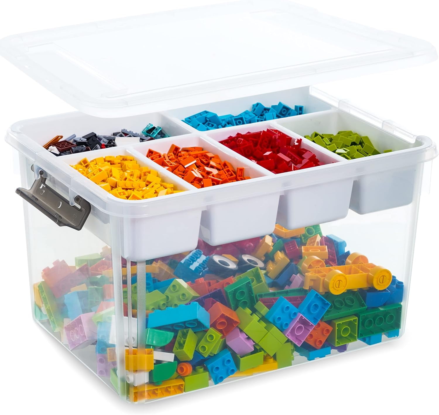 Citylife Large & Stackable 32 Qt Clear Plastic Storage Bins with 6-Grid ...