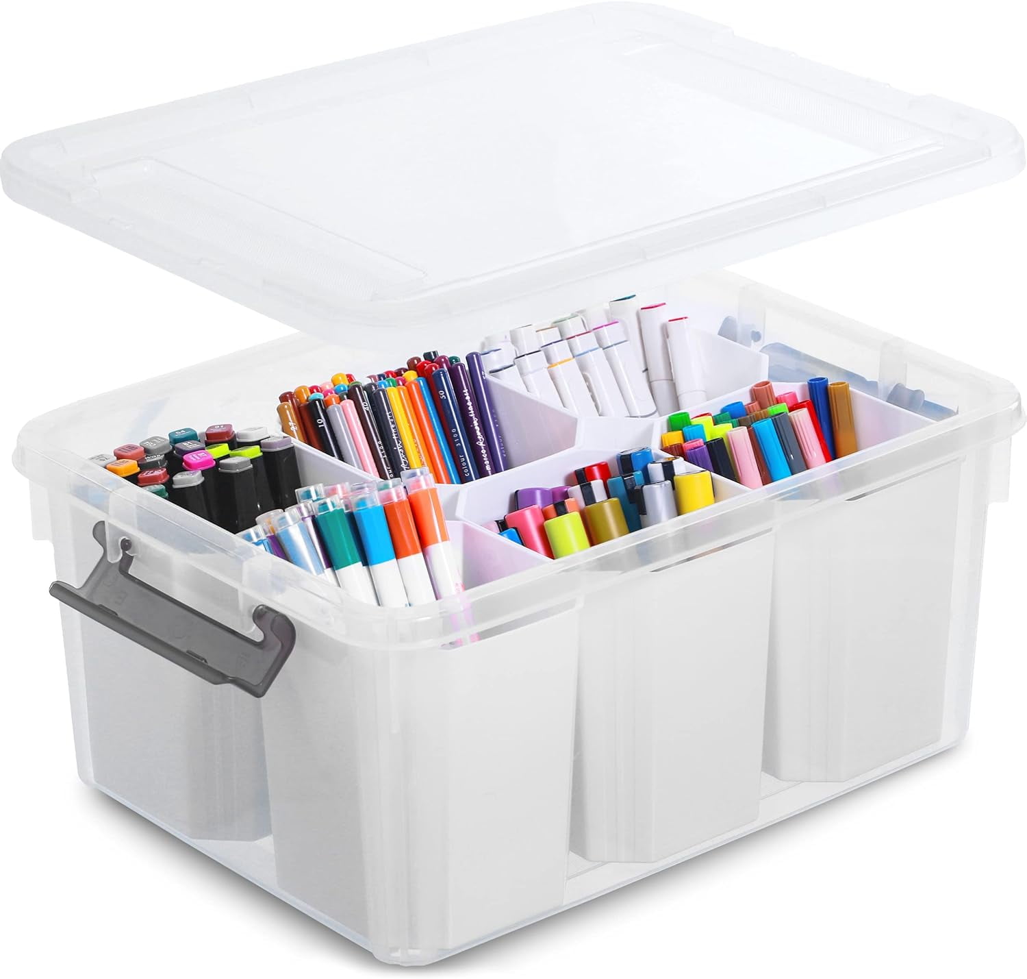 Citylife 17 Qt Storage Bins with Lids and 6 Pen Holders, Stackable ...