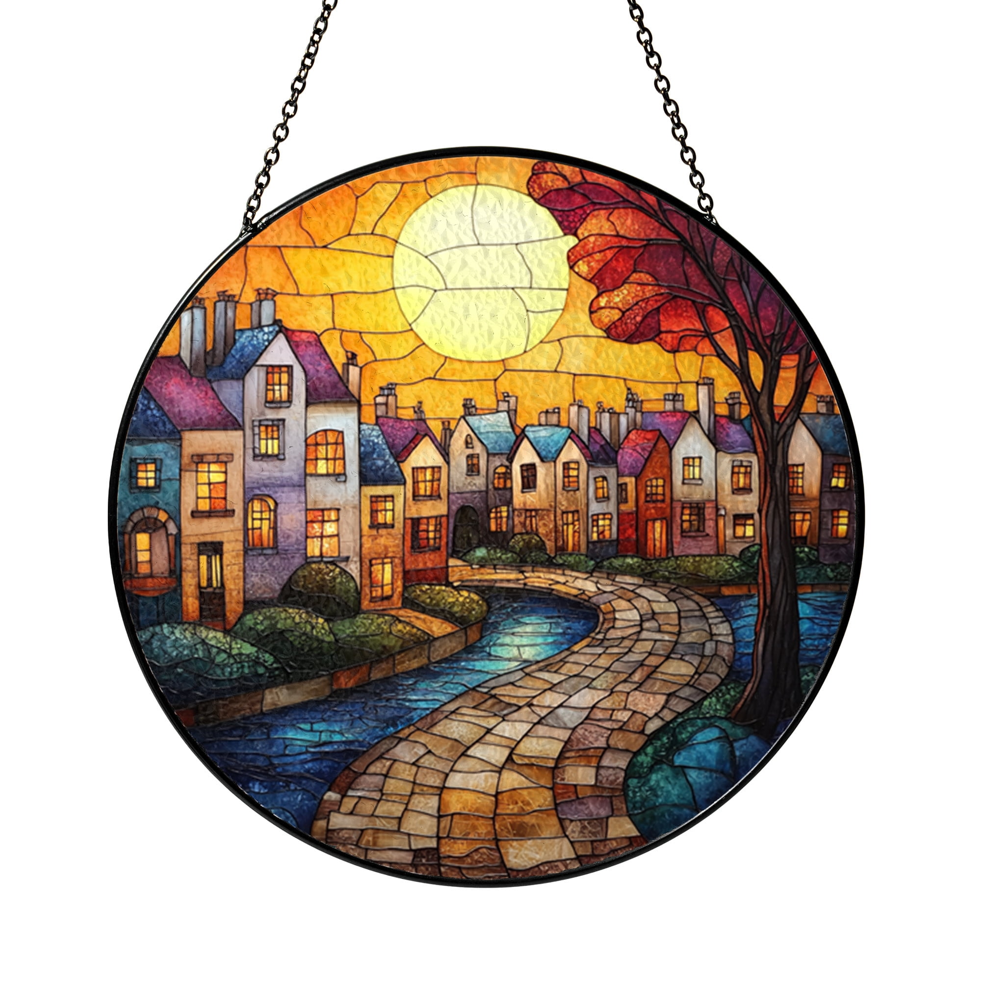 Cityscape Acrylic Stained Glass Style Window Suncatcher, Urban Skyline ...