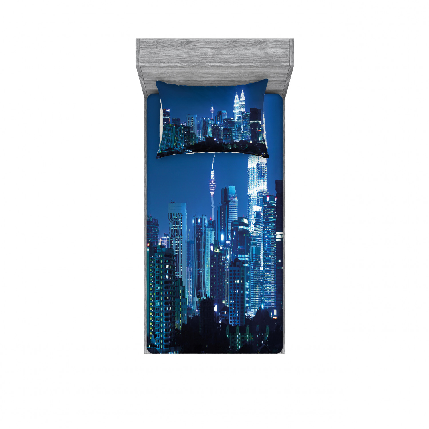 Cityscape Bedding Set with Sheet & Covers, Kuala Lumpur Skyline Night ...