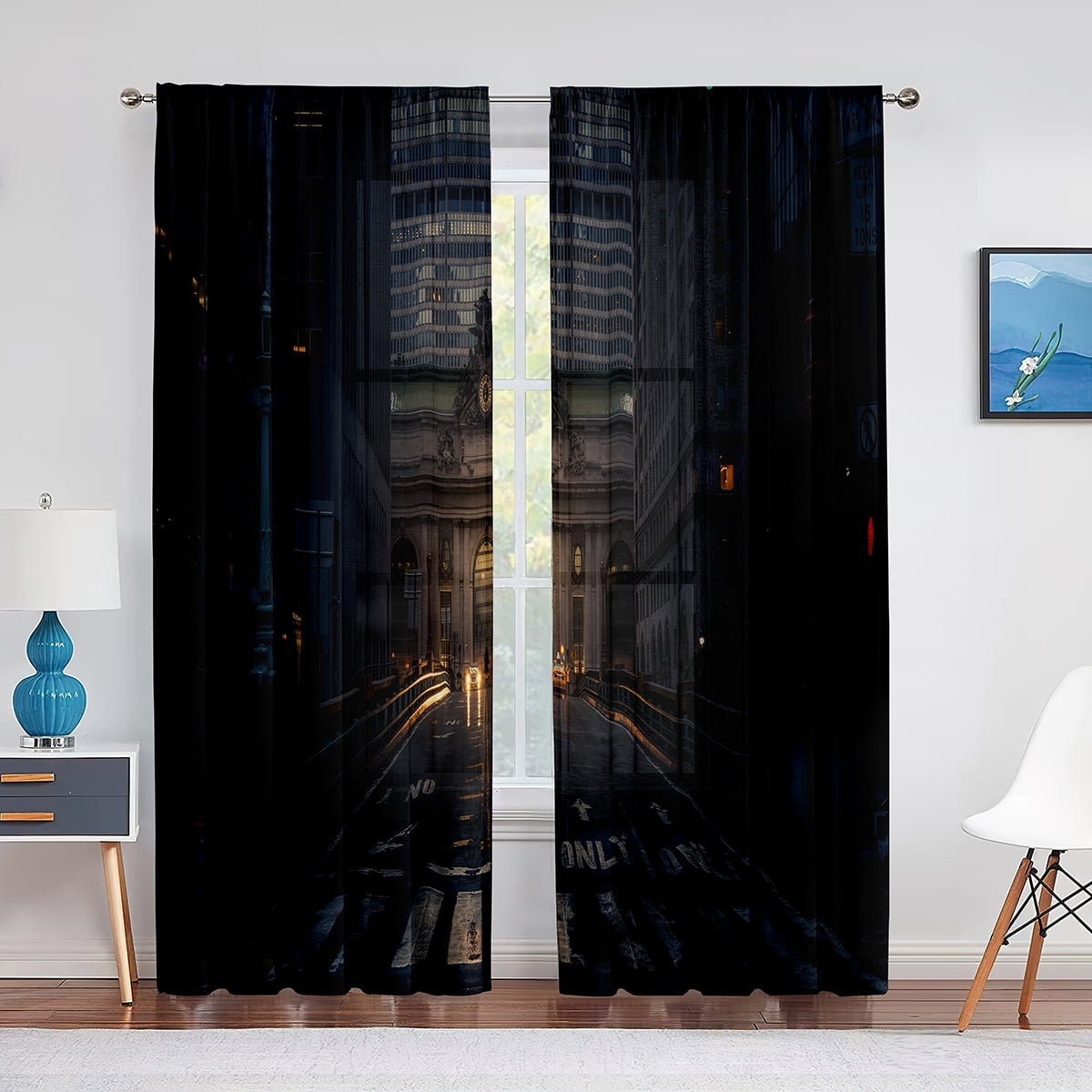 Cityscape Business Buildings Skylines Tulle Curtains for Living Room ...