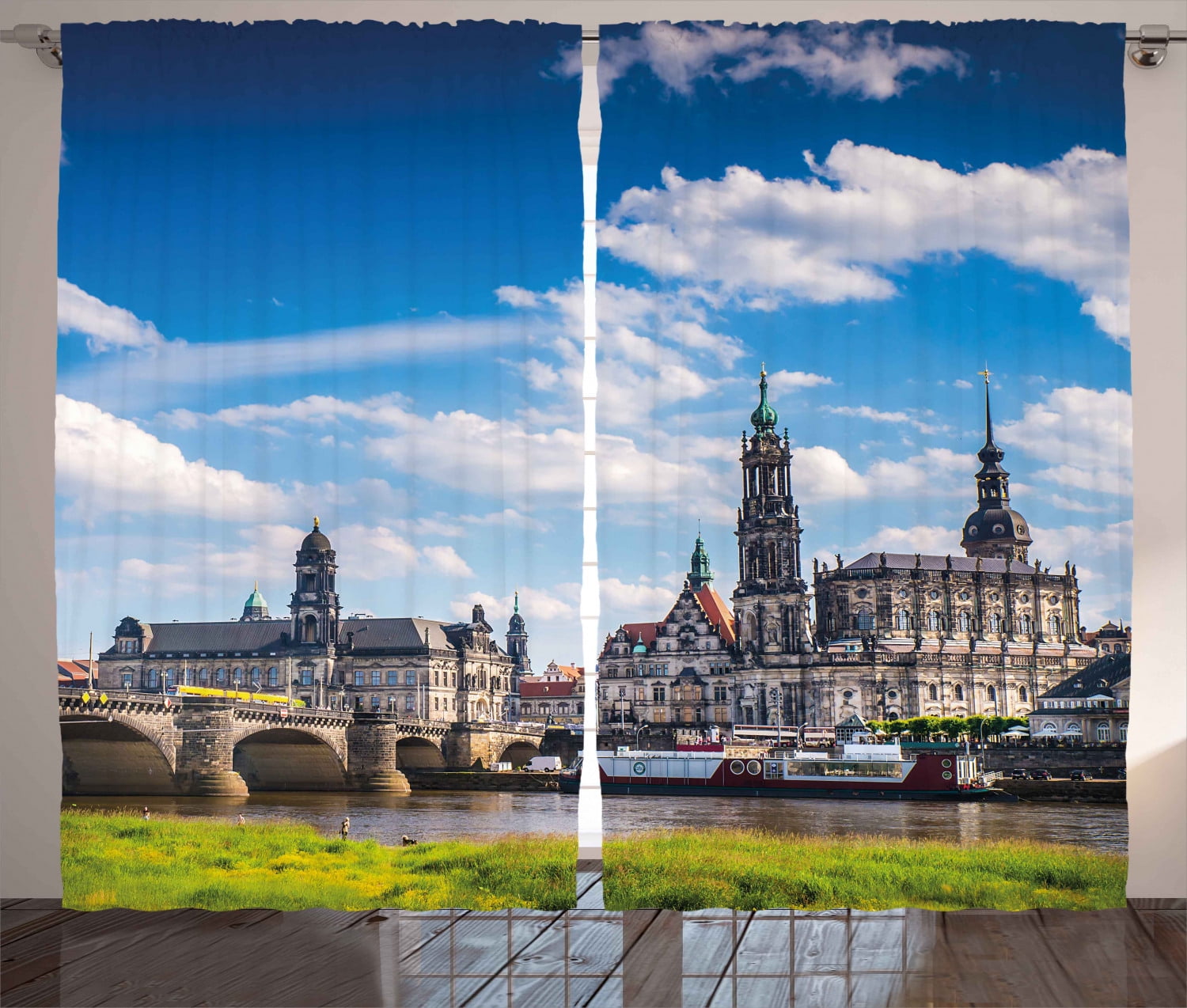 Cityscape Curtains 2 Panels Set, Ancient Town Dresden Old German Church ...