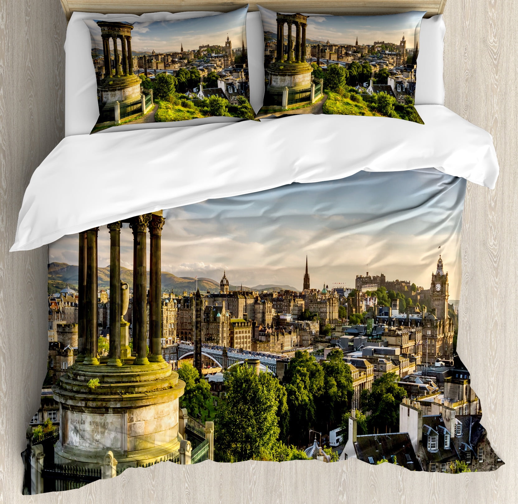 Cityscape Duvet Cover Set, Edinburgh Town Aerial View of Historical ...