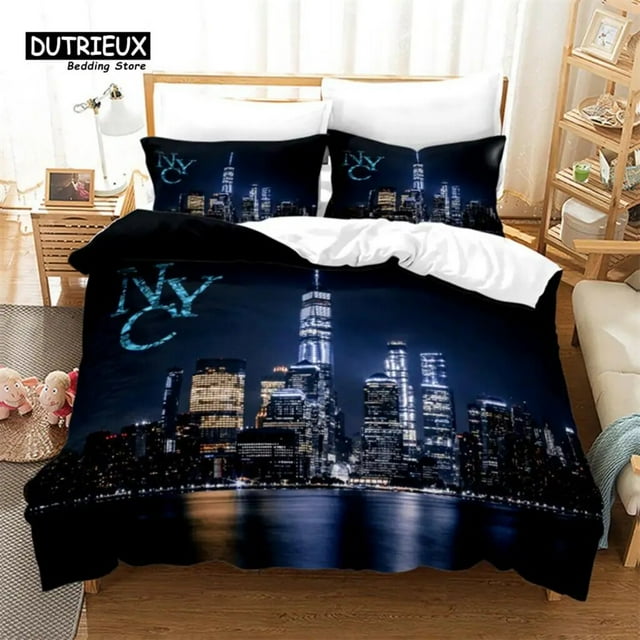 Cityscape Duvet Cover Set Europe Building Bedding Set Paris City Night