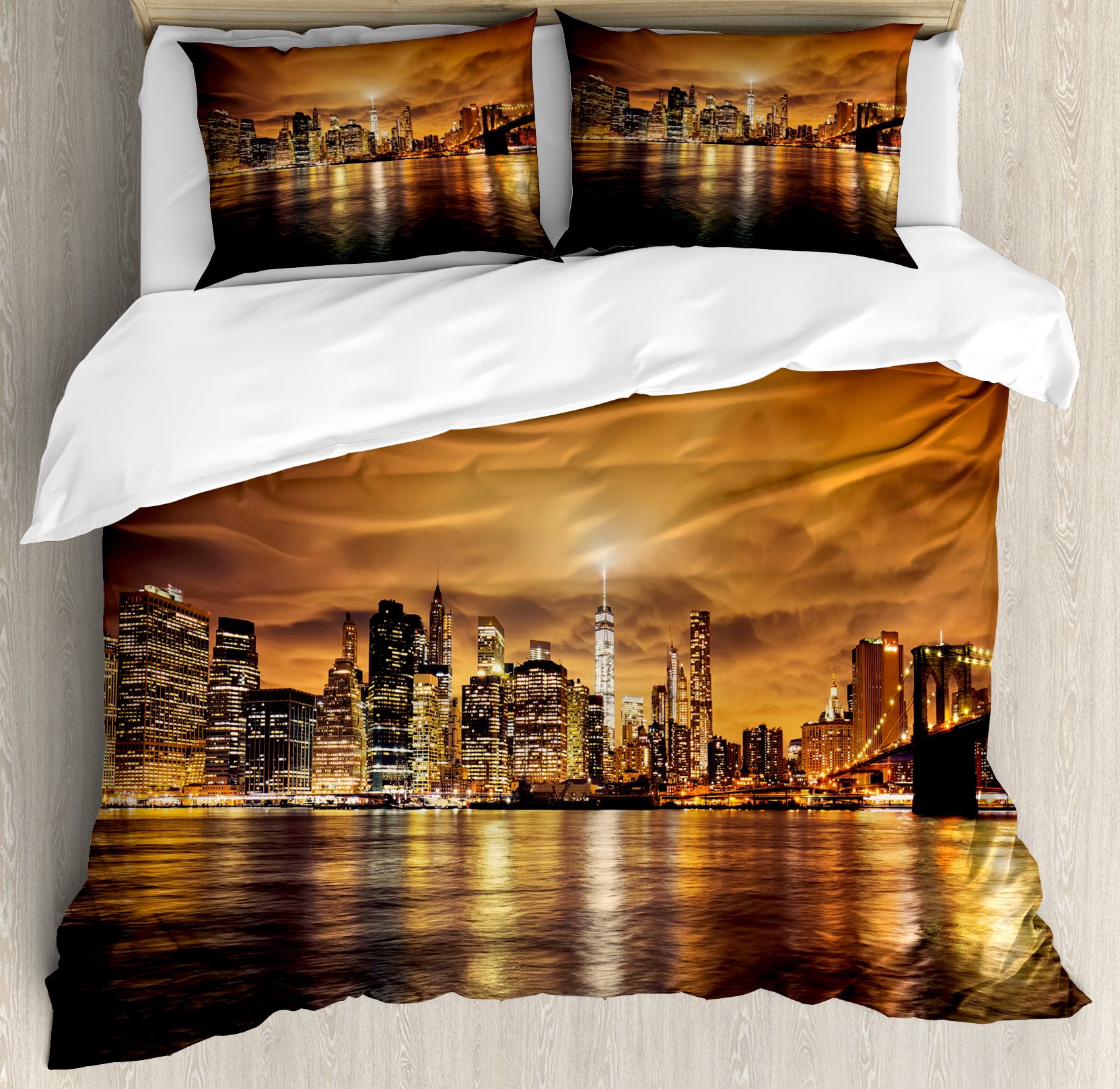 Cityscape Duvet Cover Set, Manhattan at Sunset New York from Brooklyn ...