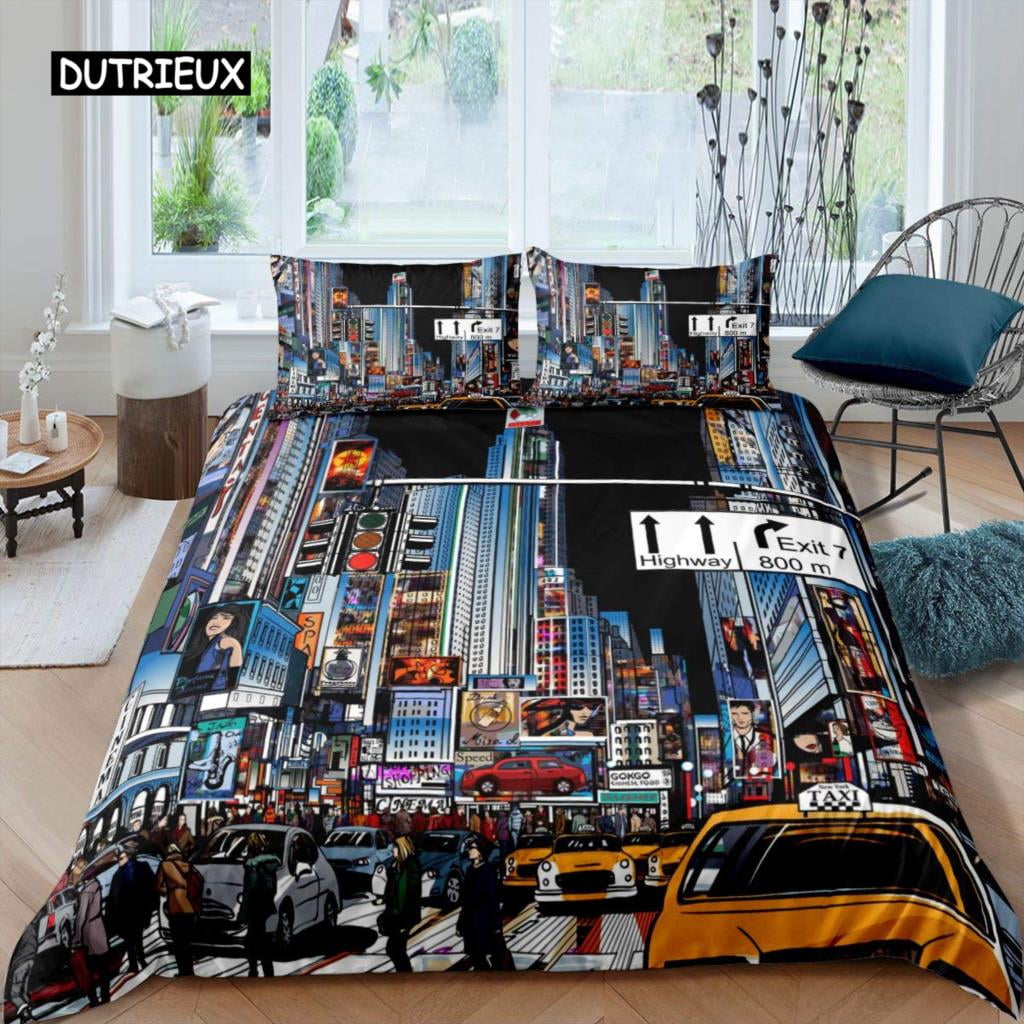 Cityscape Duvet Cover Set New York City Night View Quilt Cover for Boys ...