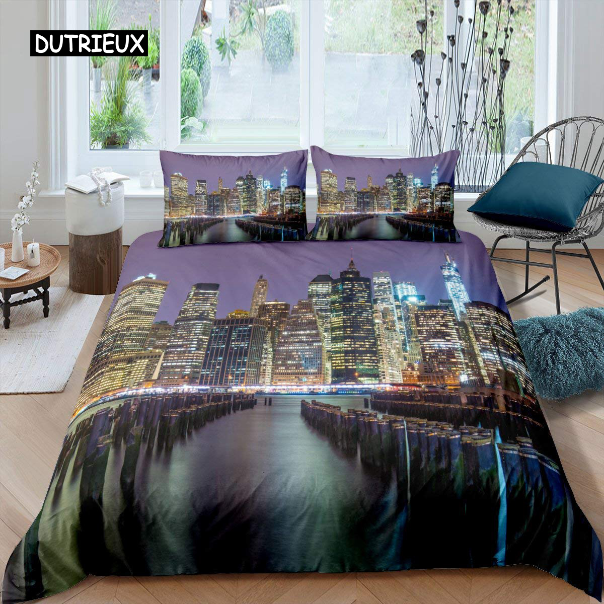 Cityscape Duvet Cover Set New York City Night View Quilt Cover for Boys ...