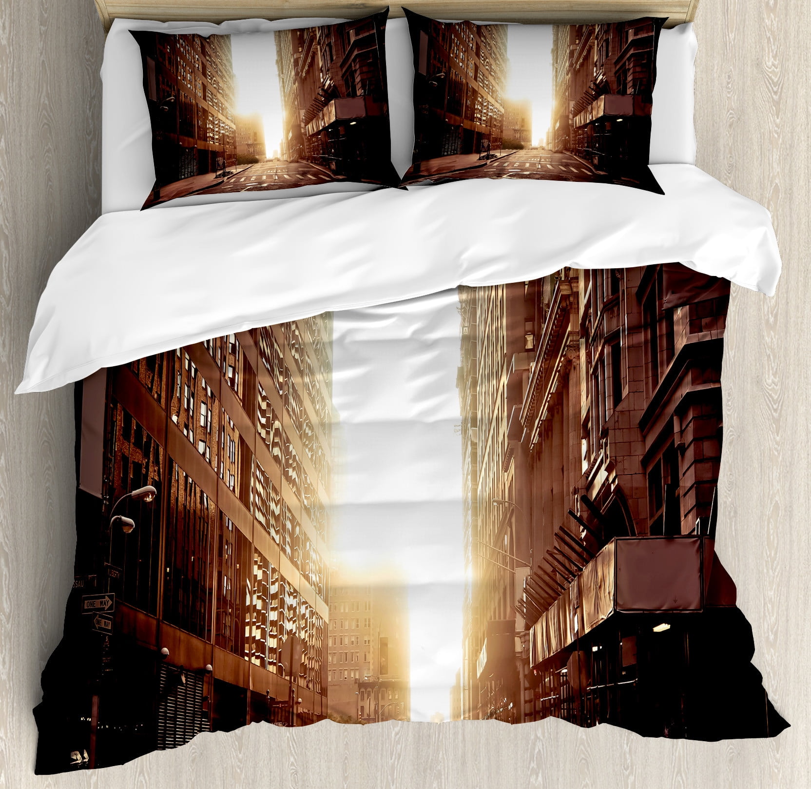 Cityscape Duvet Cover Set, New York Street with High Skyscrapers at ...