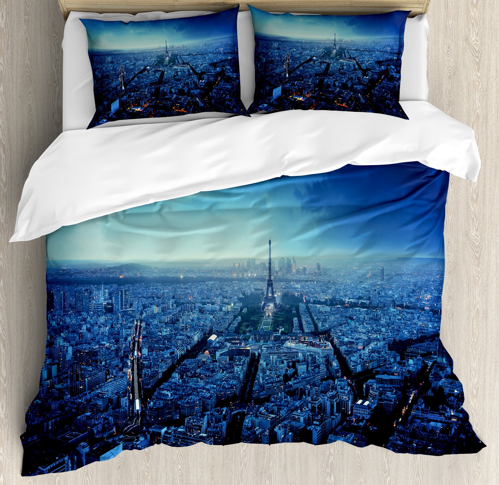Cityscape Duvet Cover Set, Skyline at Sunset France European Parisian ...