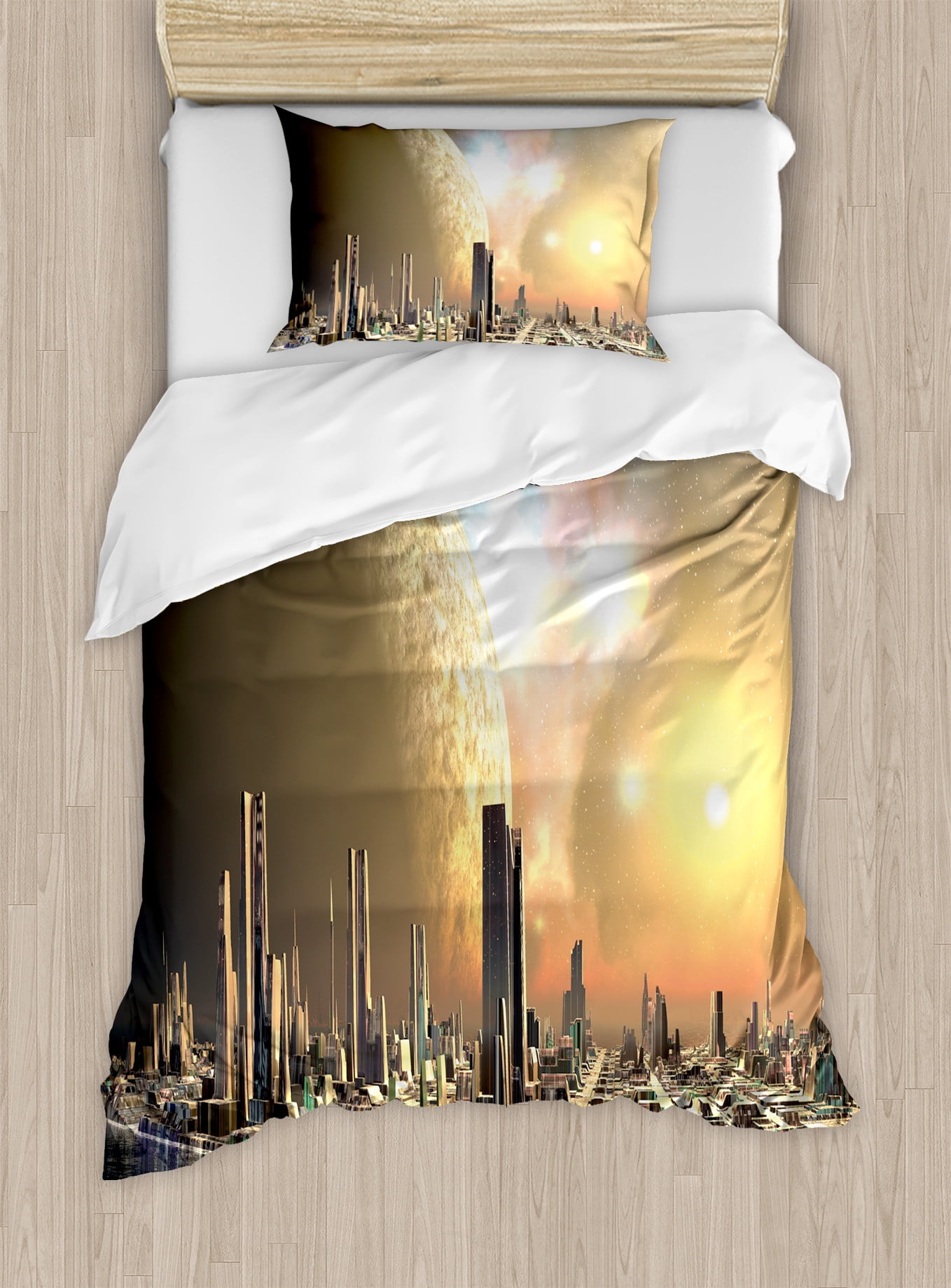 Cityscape Duvet Cover Set, Utopia Islands Floating Future Cities ...