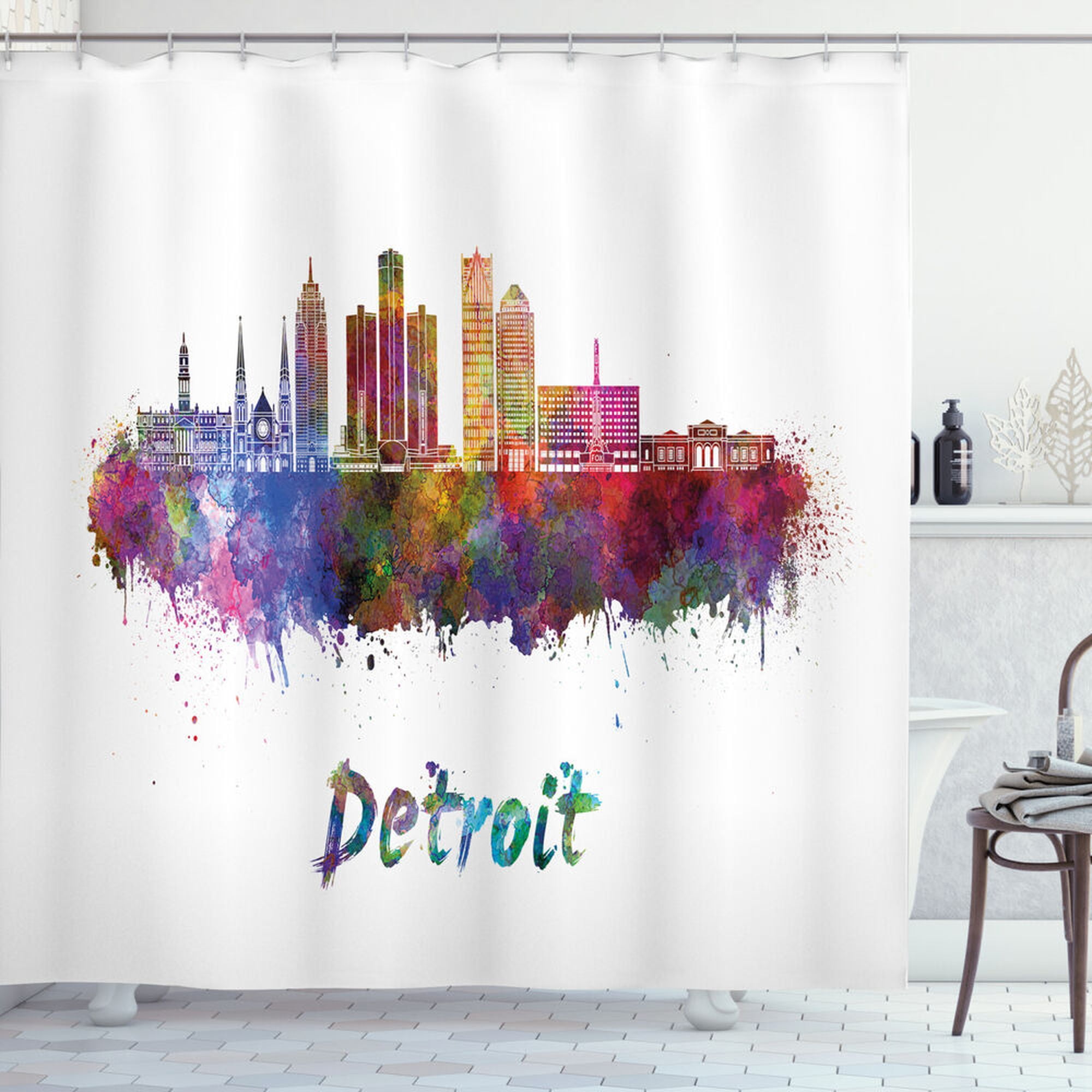 Cityscape Elegance Detroit Skyline Watercolor Shower Curtain For A