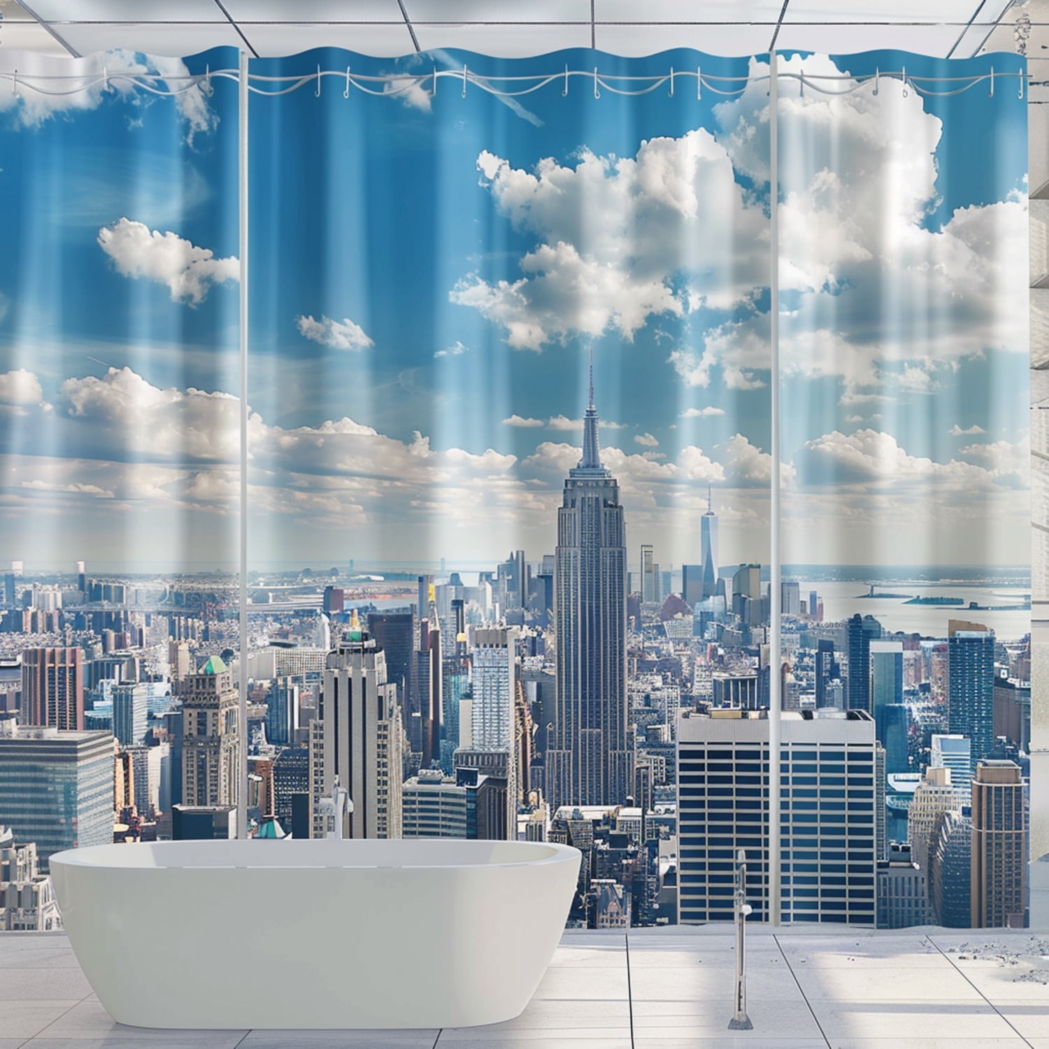 Cityscape Elegance New York Skyline Shower Curtain Modern Style Hyper