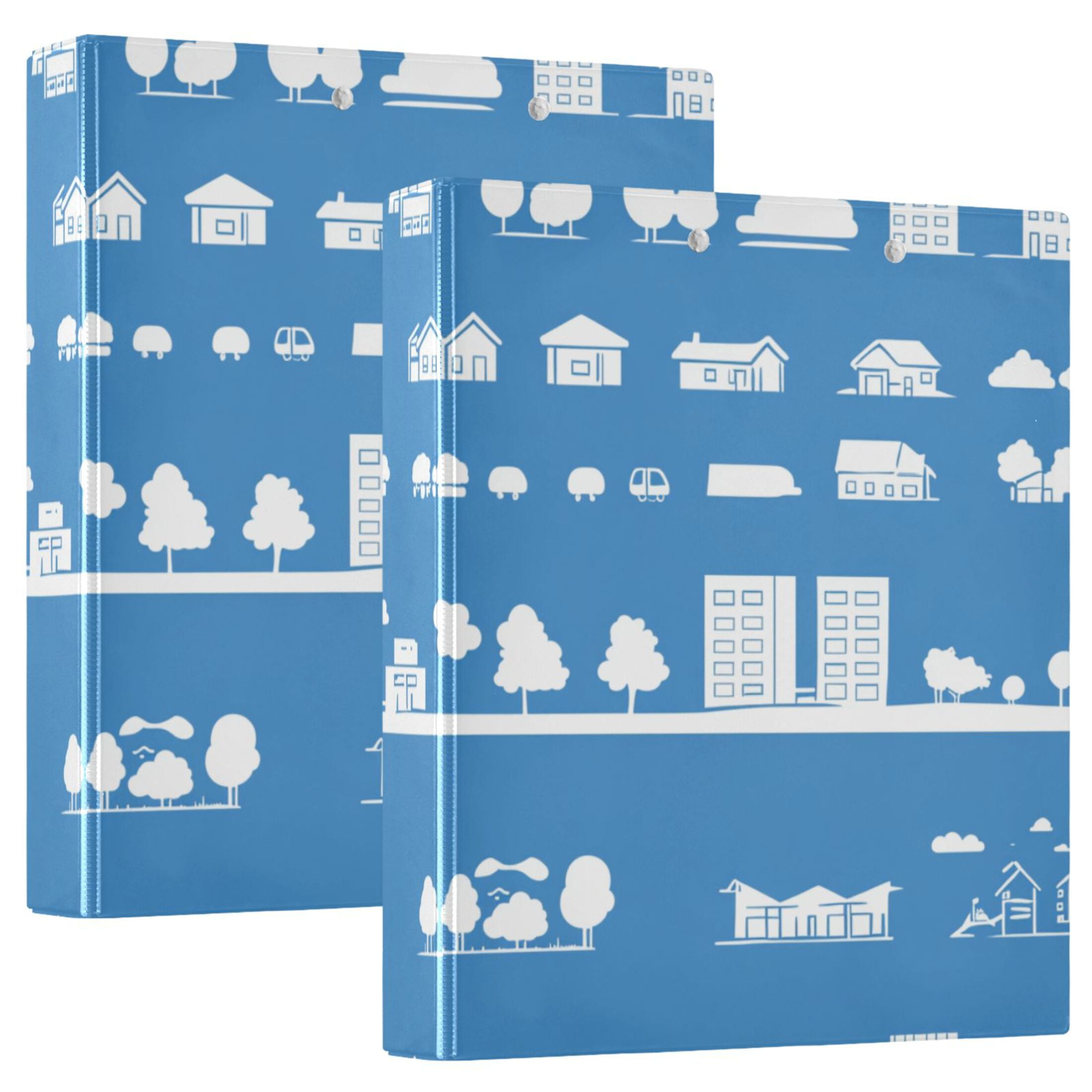 Cityscape Icons Pattern 12.4x10.6in PVC Round Ring Binders, 2-Pack, D ...