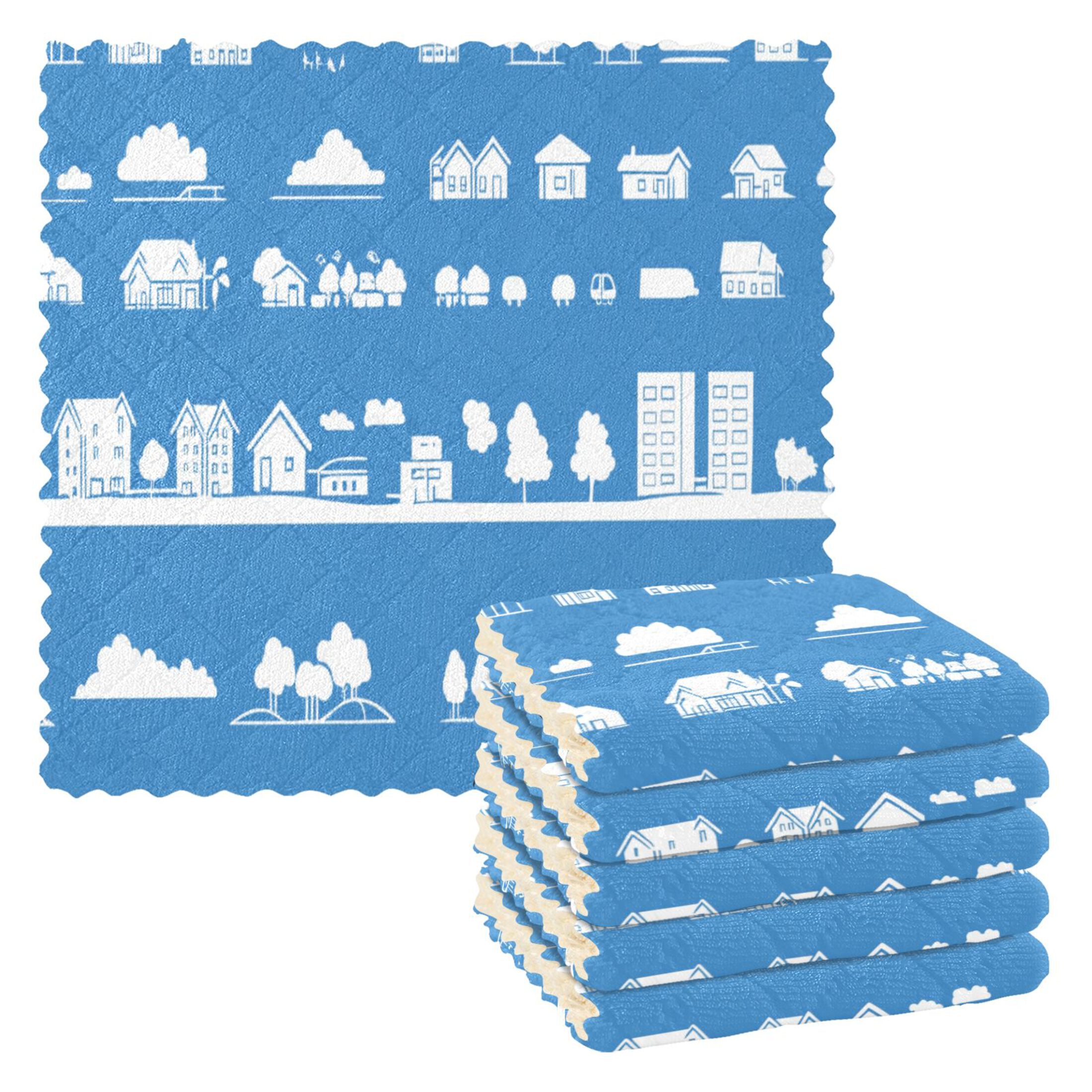Cityscape Icons Pattern 6 Pack Kitchen Cleaning Cloths 11'' x 11 ...