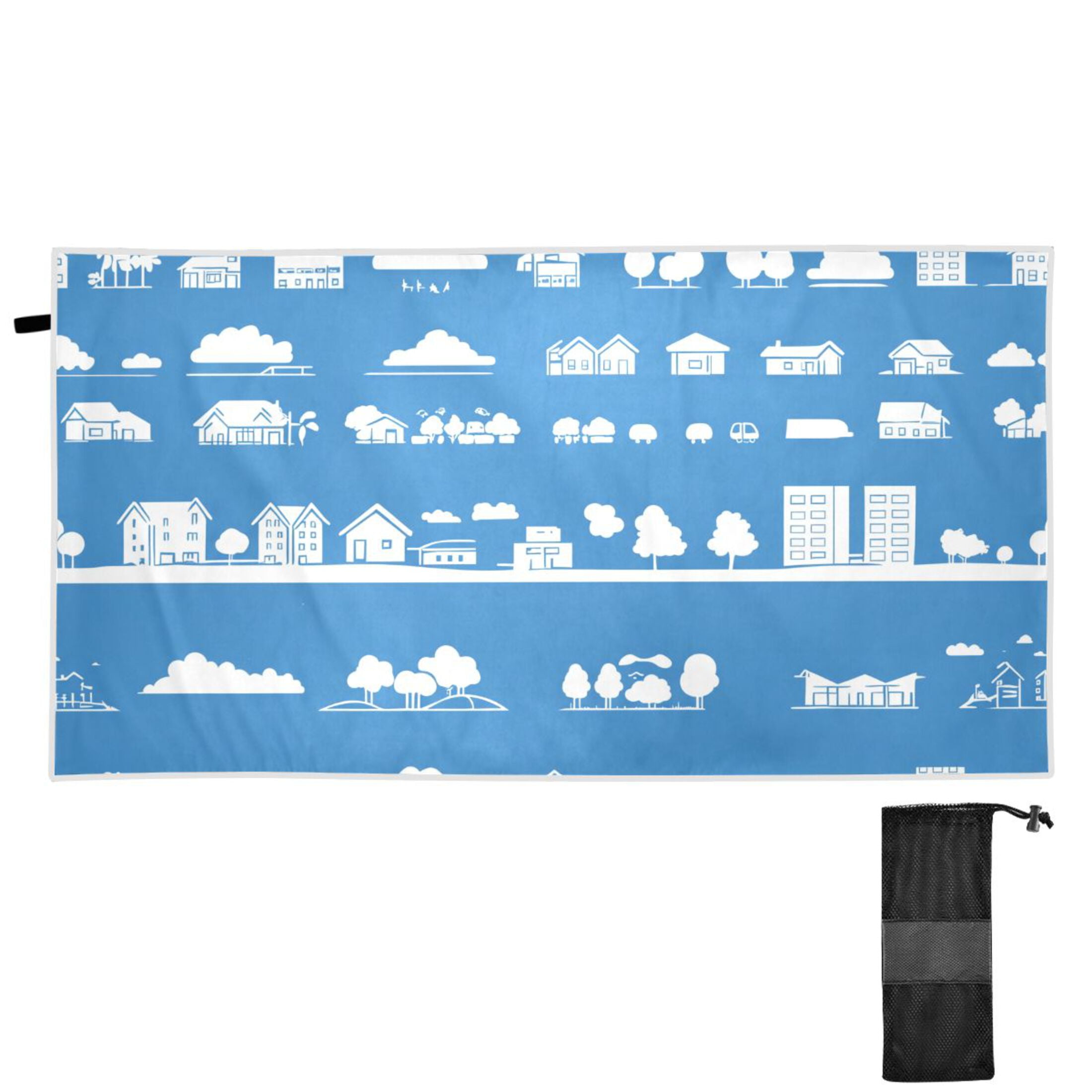 Cityscape Icons Pattern Quick Dry Sand Resistant Beach Towel 71x31in Lightweight for Pool, Gym ...