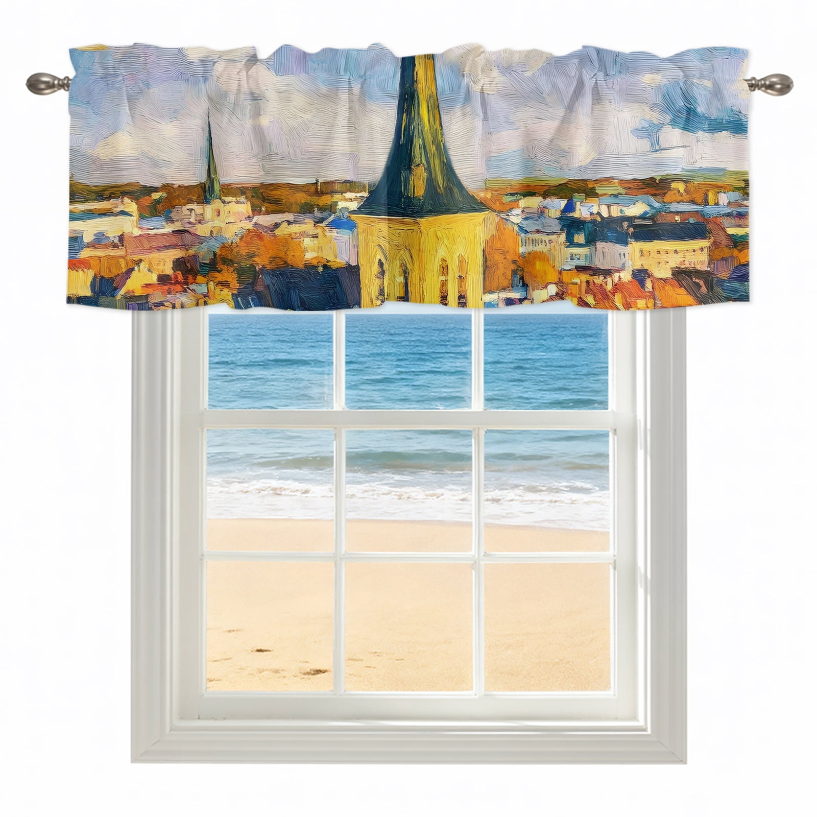 Cityscape Kitchen Valances for Windows 60x18 Inch Kitchen Curtains ...