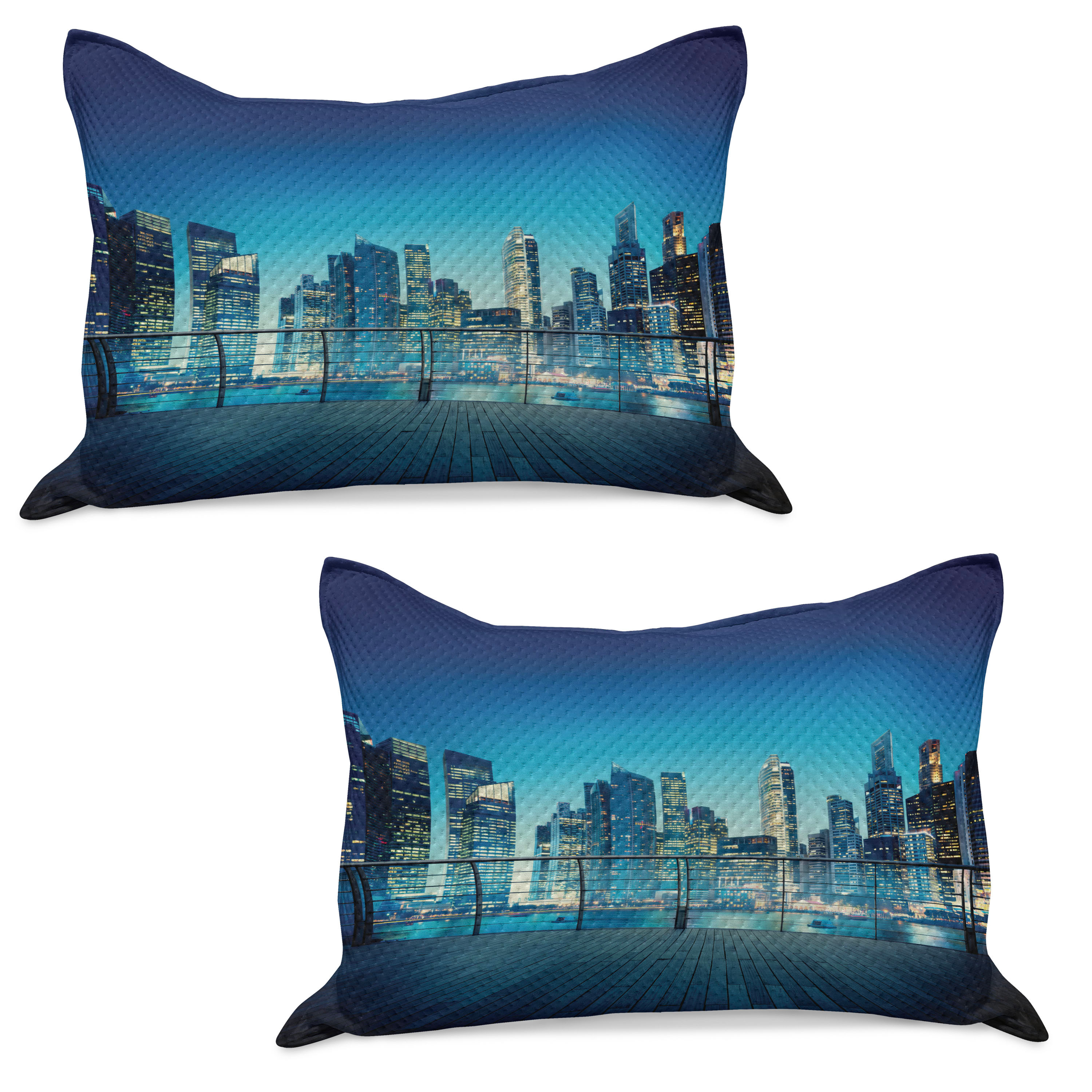 Cityscape Knitted Quilt Pillowcover Set of 2, Big City Night Panorama ...