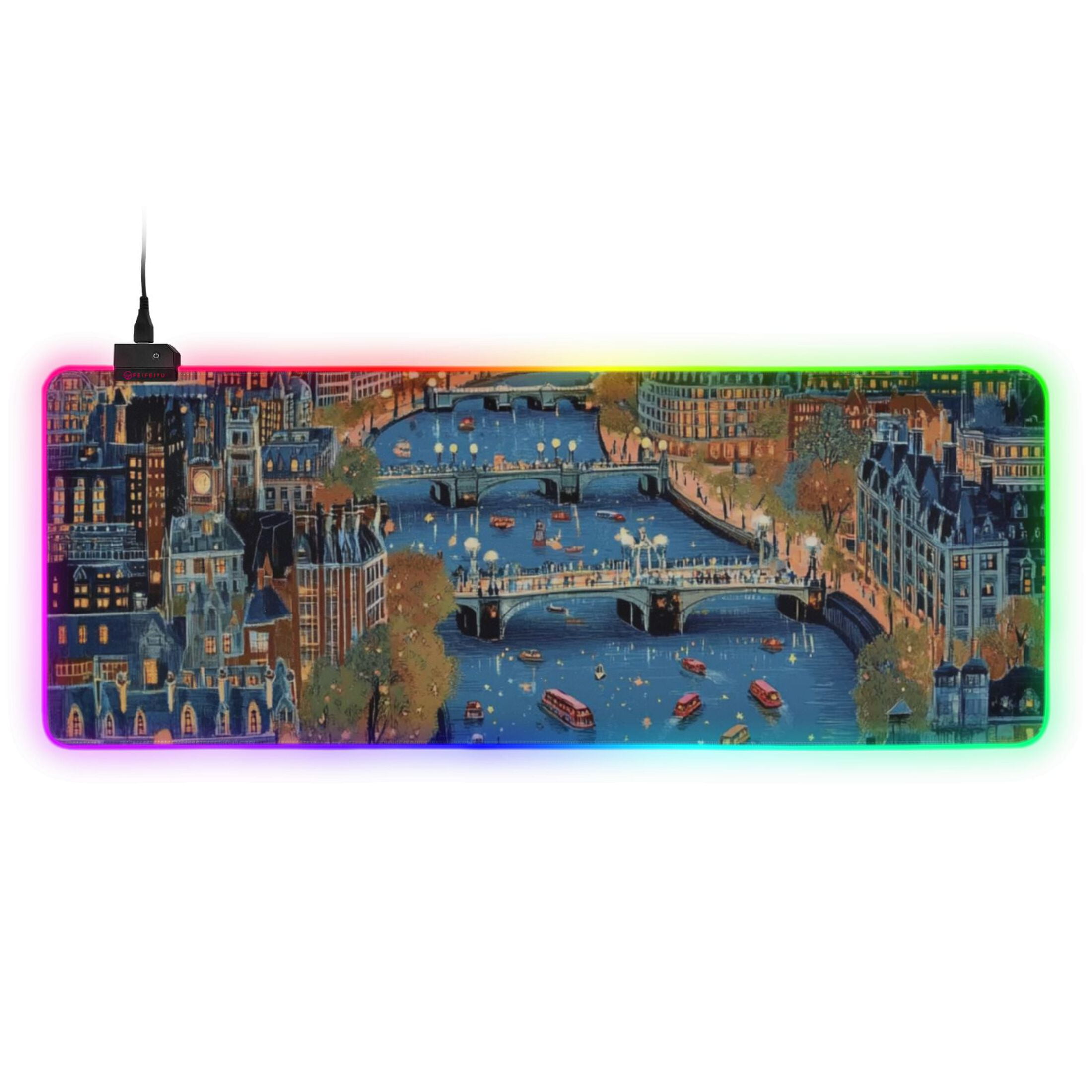 Cityscape Painting RGB Gaming Mouse Pad Large Keyboard Mat Rubber Base ...