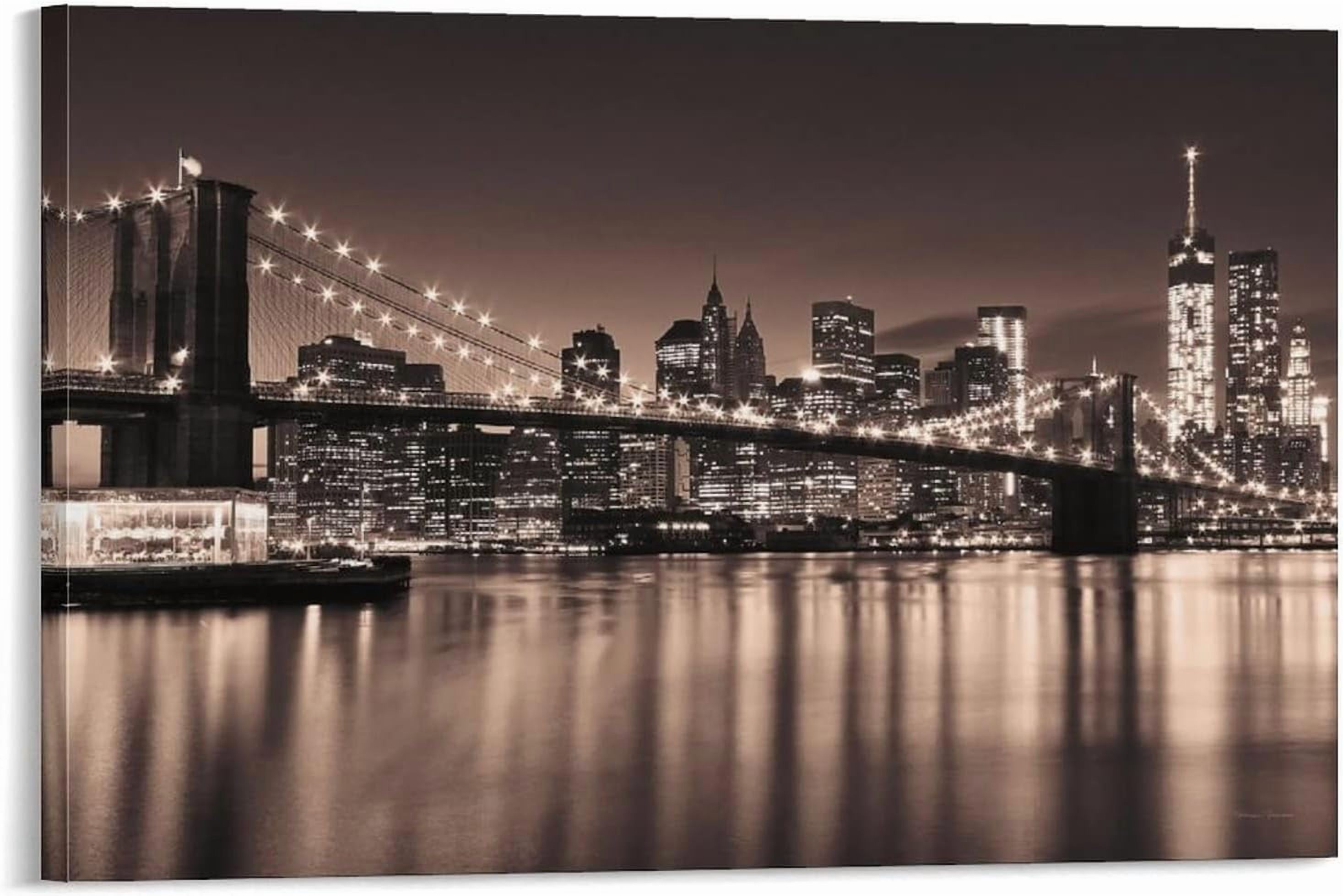 Cityscape Picture Print Brooklyn Bridge Night Landscape Art Print on ...