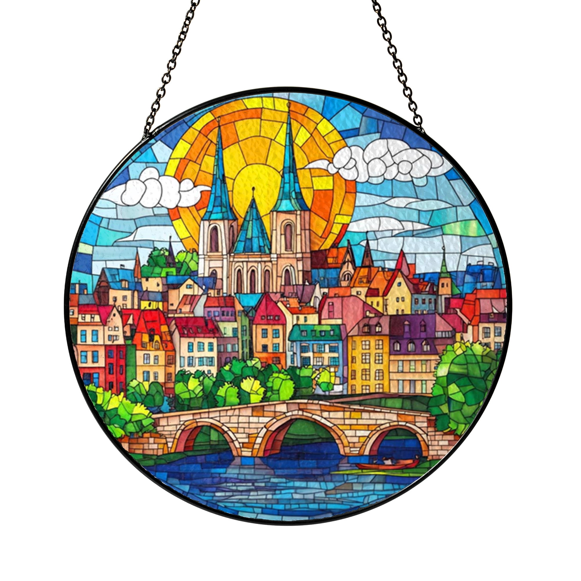 Cityscape Scene Stained Glass Suncatcher – Decorative Window Art2001 ...