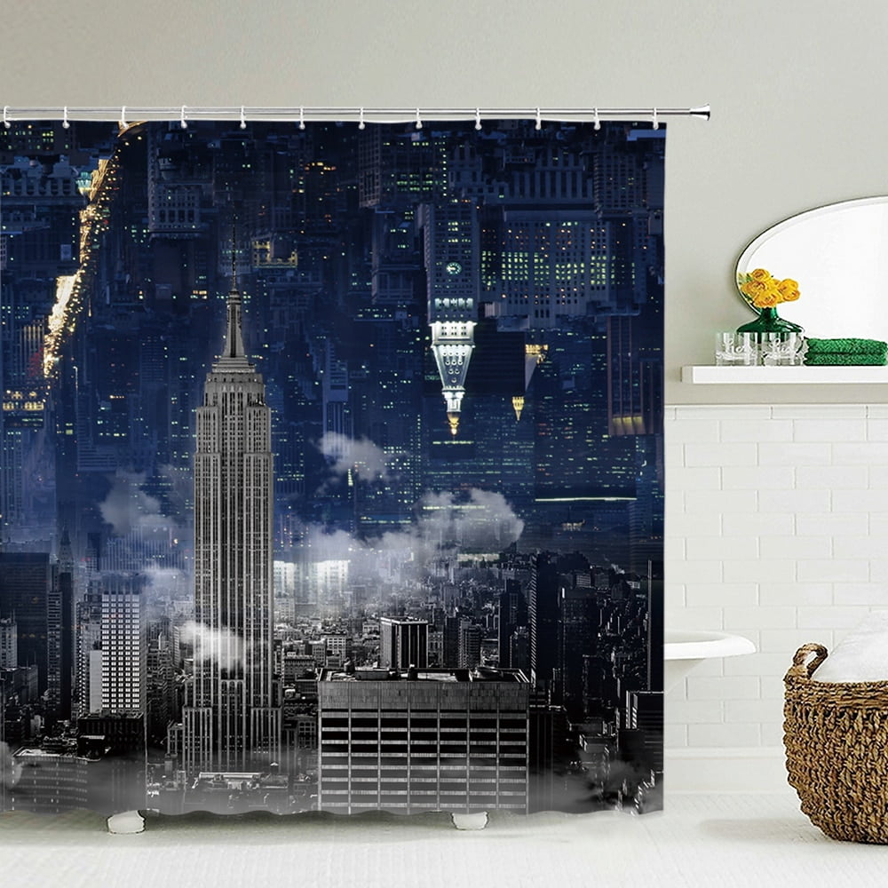Cityscape Shower Curtain Nyc Night Skyline Scenery View Artwork Picture