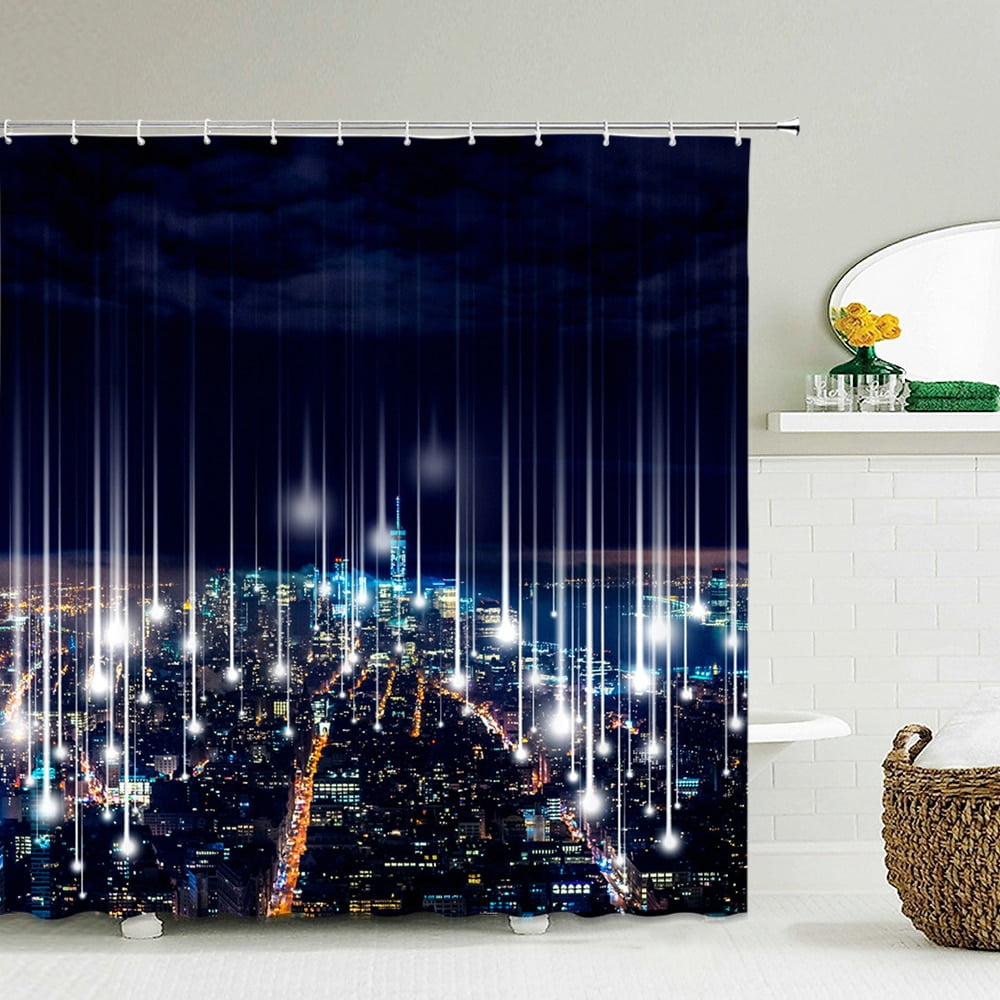 Cityscape Shower Curtain Nyc Night Skyline Scenery View Artwork Picture